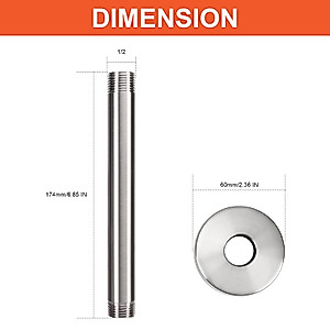 HarJue Ceiling Mounted Shower Arm, Rain Shower Head Extension Arm with Flange and Teflon Tape Stainless Steel Ceiling Mount Shower Extender for Fixed Shower Head (6 Inch, Brushed Nickel)
