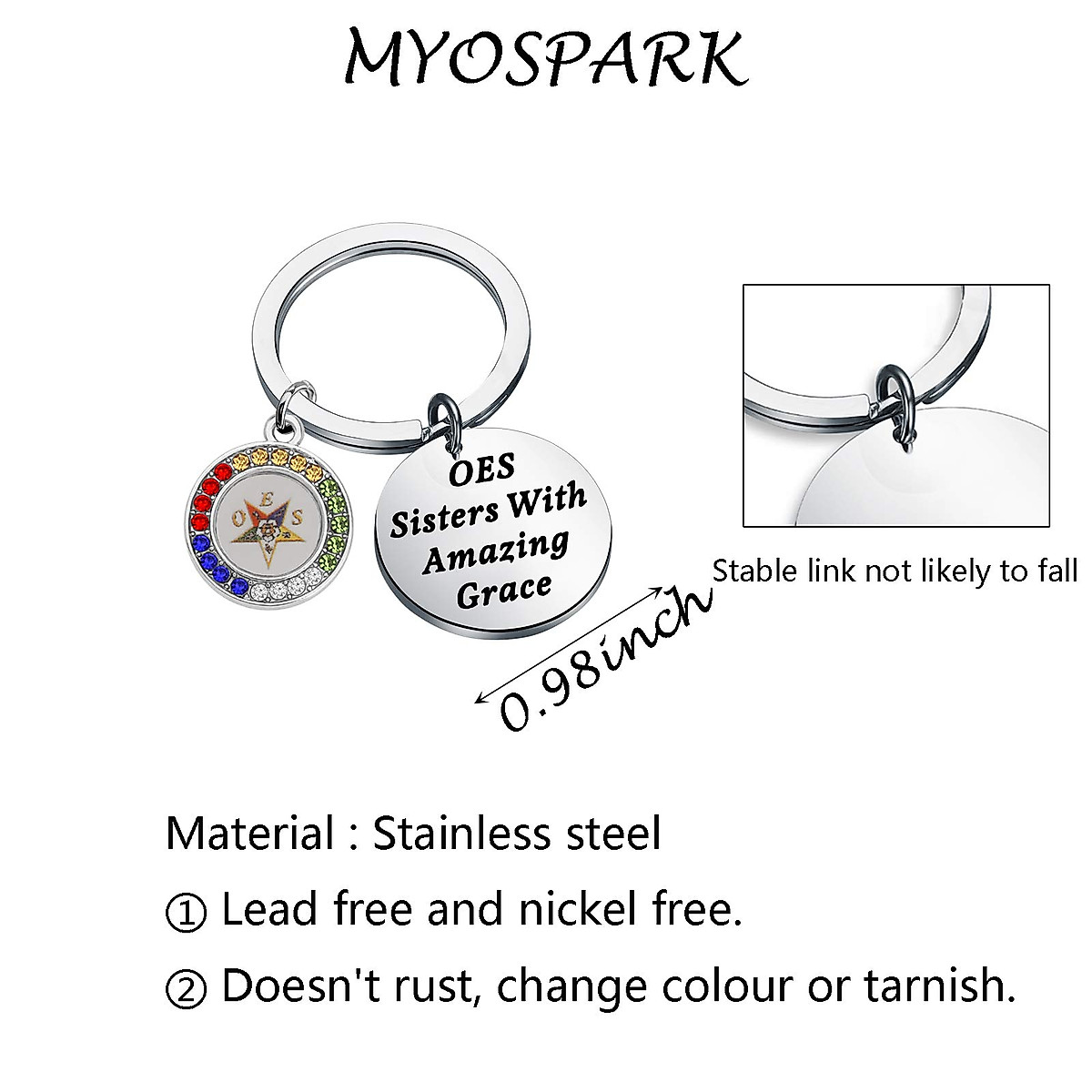 MYOSPARK The Eastern Star Inspired Gift Sorority Jewelry Sorority Sister with Amazing Grace Keychain Sisterhood Gift(OES sister KC)