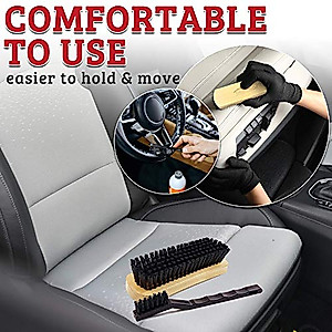 Leather & Textile Shine Brush by TAKAVU, Durable Soft Nylon Bristles, Included Detailing Cleaning Brush, Unique Concave Design Wood Handle for Car Interior Seat Carpet Upholstery Couch Boots Shoes