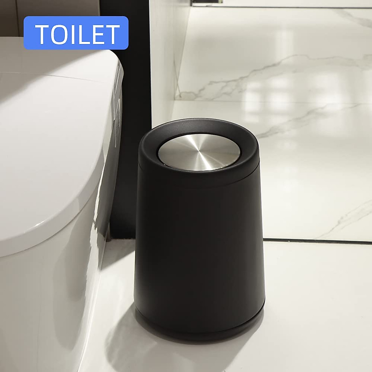 BRIEFHUMAN Household Swing Black Bathroom Trash Can，Brushed Stainless Steel，10 L/3 Gallen，Garbage Can with Flipping Lid， for Indoor or Commercial Use, Kitchen,Modern，Living Room,Bedroom