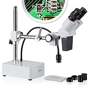 AmScope SE400-Z Professional Binocular Stereo Microscope, WF10x and WF20x Eyepieces, 10X and 20X Magnification, 1X Objective, LED Lighting, Boom-Arm Stand, 110V-120V