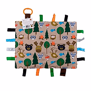 Baby Sensory, Security & Teething Closed Ribbon Tag Lovey Blanket with Minky Dot Fabric: 14”X18” (Forest)