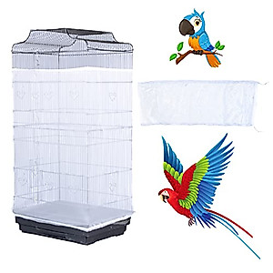 Bird Cage Seed Catcher, Large Airy Gauze Seeds Bird Cage Cover Guard Adjustable Bird Cage Cover Birdcage Seed Feather Catcher Universal Birdcage Parrot Bird Nylon Mesh Net Cover(XL-118x32 in, White)