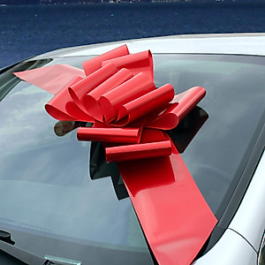 Big Red Car Bow Ribbon - 25" Wide, Fully Assembled Large Gift Decoration, Valentine's Day, Christmas, Large Gift Bow, Birthday, Anniversary, School Dance, Fundraiser