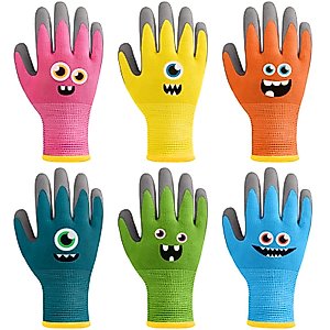 Joottuan 6 Pairs Kids Gardening Gloves Children Work Gloves Rubber Coated Garden Gloves for Kids Toddlers (Small (Age 3-5))