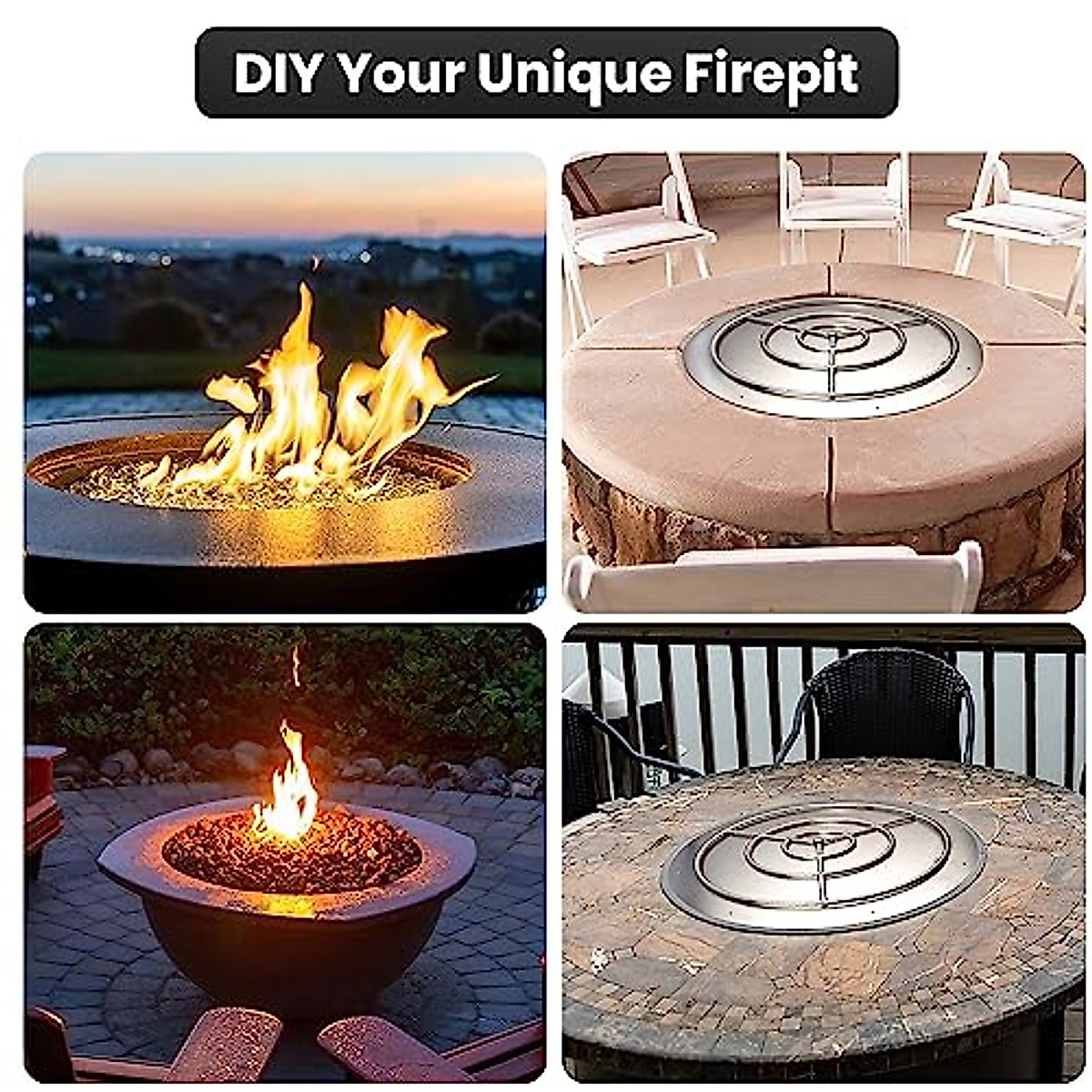 Dreffco Stainless Steel Fire Pit Burner Pan & Ring Standard Kit with Spark Ignition for Natural Gas, 36-Inch Pan, 30-Inch Ring, 200,000 BTU Max