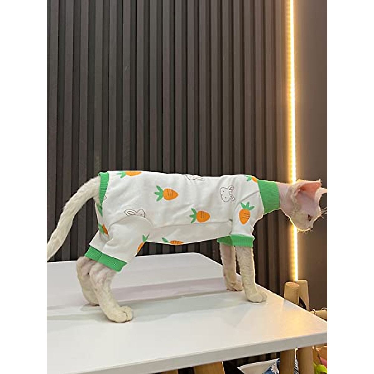 Sphynx Hairless Cat Clothes Autumn Cotton T-Shirts Four Leg Jumpsuit Base Shirts High Collar Pullover Cute Pattern Kitten Shirts Pet Clothes (L（6.6-8.8lbs）, Carrot)