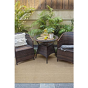 Chardin home – Oceanside Rug – 100% Recycled Polyester Indoor/Outdoor 5x7 feet Area Rug. Color: Golden Brown/Beige.