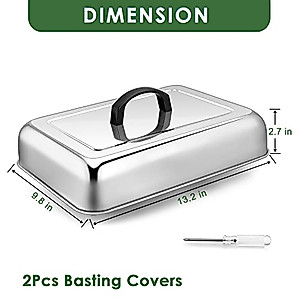 Joyfair 13 x 9 Inch Melting Basting Cover Set of 2, Stainless Steel Metal Cheese Melt Domes Rectangular for Outdoor/Indoor Flat Top Griddle, Heat-resistant Handle & Screwdriver, Dishwasher Safe