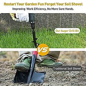 RVOREN Auger Drill Bit for Planting - Planting Auger for Cordless Drill, Black Bulb Auger 1.6″x9″, 1.6″x16″, 3″x12″, 4″x12″ Set for Garden Plants Bulbs