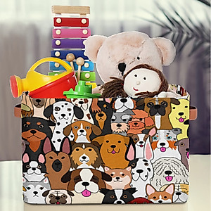 Pardick Cute Dog Puppy Storage Basket Storage Cube Bins Dog Breed Canvas Collapsible Toy Basket Organizer Waterproof Laundry Box with Handle for Shelf Closet Office Bedroom, 1PCS