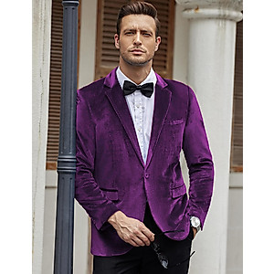 COOFANDY Velvet Tuxedo Jacket for Men Purple One Button Blazer Prom Party Jackets (Purple L)