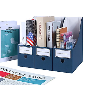 6 Pack Magazine File Holders, Cardboard Magazine Holder with Labels, Document Storage Organizer Box for Office School Home Hospital Desktop Storage, Blue