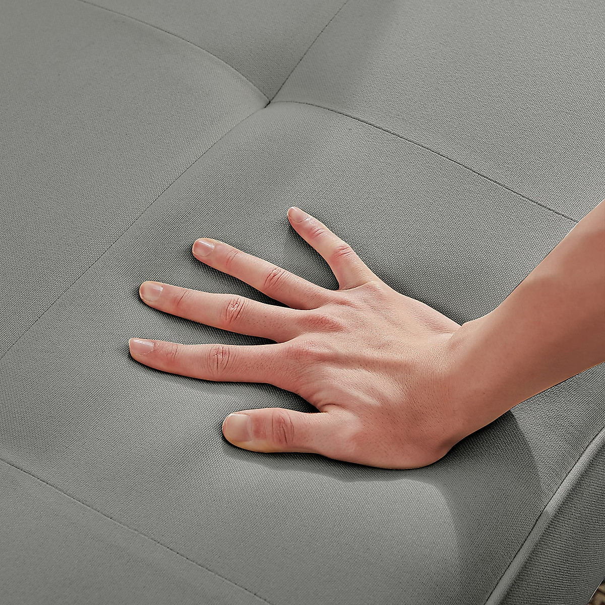 IULULU Futon Sofa Bed Convertible Couch with 2 Bolster Pillows and Solid Wood Legs, Loveseat with Adjustble Backrest for Studio, Apartment, Office, Living Room, Grey