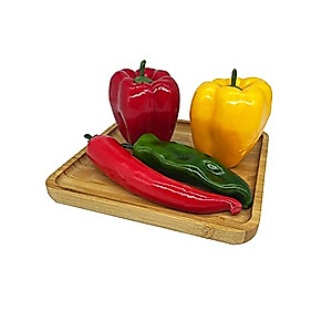 PAFREWOG Bamboo Serving Trays Charcuterie Platter 16.5"x11.8"（42x30cm with Handle, Set Includes 1xHexagon 12.5"(32cm)+1xSquare 7.8"(20cm)+1xSquare 5.9"(15cm) Small Plates for Family Dinner