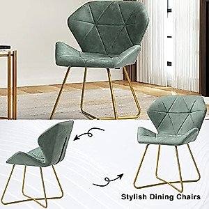 NIOIIKIT Upholstered Dining Chairs, Tufted Dining Chairs with Golden Metal X-Shaped Base, Small Accent Chairs, Living Room Chair for Small Spaces, Corners, Living Room, Dining Room (Sage)