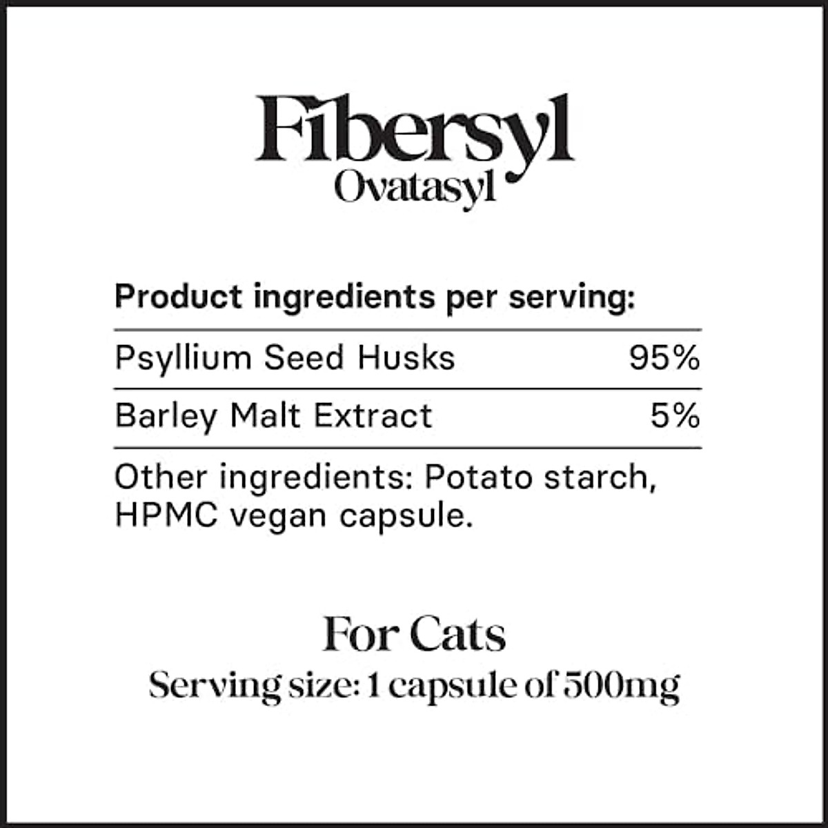 FiberSyl Ovatasyl Prebiotics for Cats Digestive Health - Cat Fiber Supplements for Constipation Relief & Support - Psyllium Husk Seed for Cat' Digestion Problems - Cat Stool Hardener - 60 Capsules