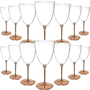 Amscan Stem (Pack of 20) -14 oz. | Durable Plastic Perfect for Special Events Wine Glass, Clear/Rose Gold