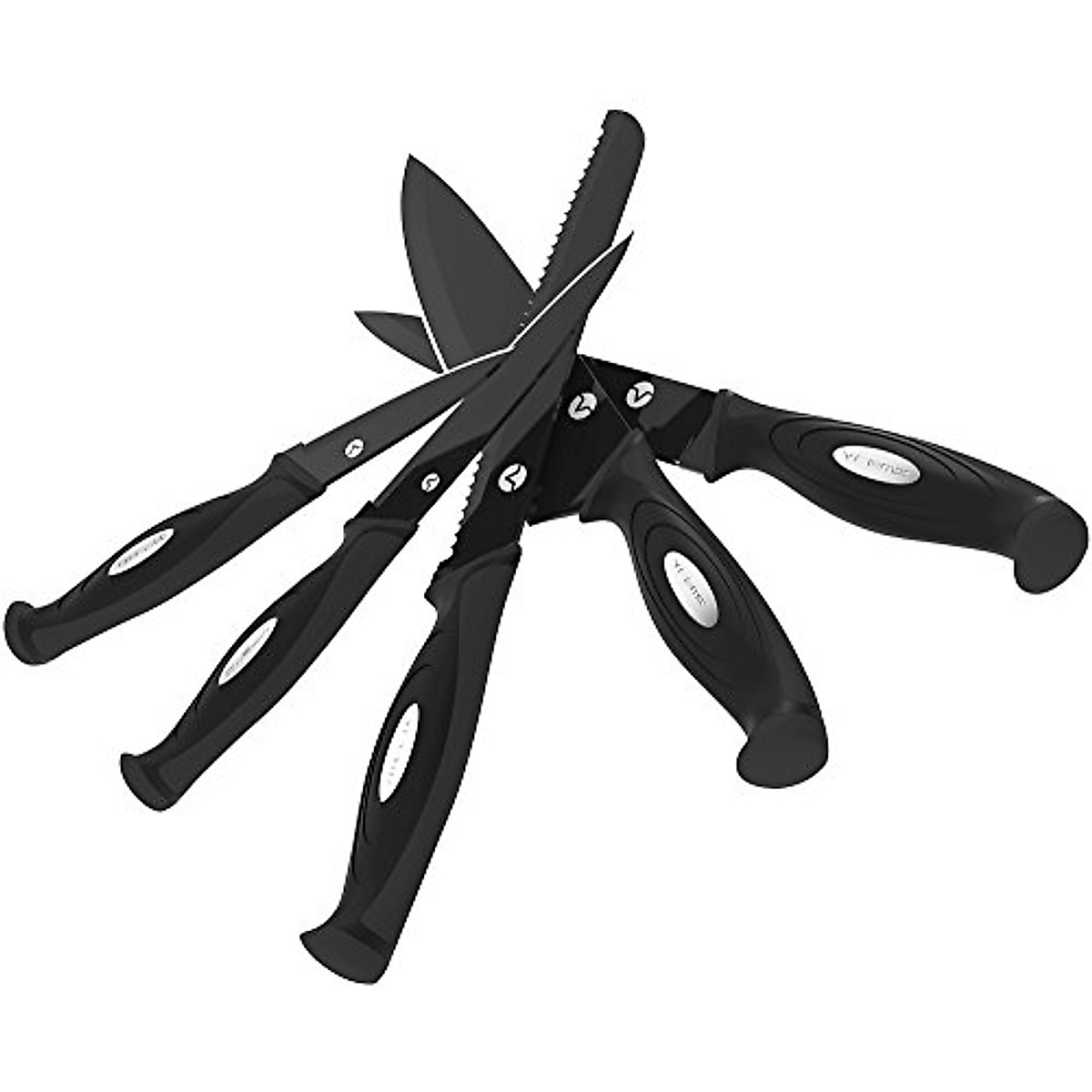 Vremi 10 Piece Black Knife Set - 5 Kitchen Knives with 5 Knife Sheath Covers - Chef Knife Sets with Carving Serrated Utility Chef's and Paring Knives - Magnetic Knife Set with Matching Black Case