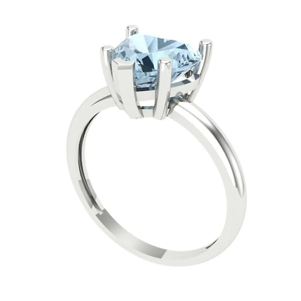 Clara Pucci 2.0 ct Heart Cut Solitaire Natural Aquamarine 5-Prong Engagement Bridal Promise Anniversary Ring 18K White Gold Size 3.75