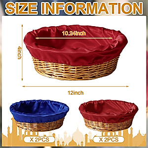 FillTouch 4 Pcs 12 Inches Round Offering Baskets for Church Wicker Basket with Removable Liner Rattan Collection Receiving Storage Basket Woven Bread Basket for Church Communion Supplies