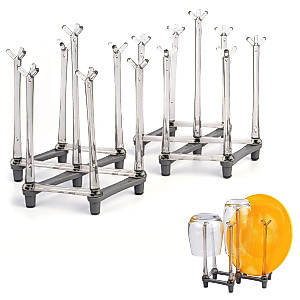 Retractable Cup Drying Rack, Drinking Glass Drainer Stand, Baby Bottle & Sports Bottle Draining Organizer, Countertop Mug Tree, Mugs & Tea Cups Storage Rack with Non-Slip Bottom, PP, Gray 2 Pcs