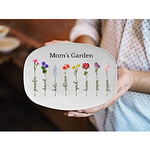 Custom Mom's Garden Personalized Gift for Mom Gift Mothers Day Birthday Present From kids Custom Birth Flower Platter Custom Platter Name Platter Serving Trays Serving Plates for Fish Dish Steak