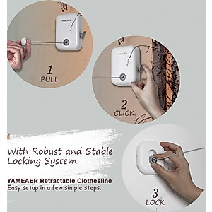 YAMEAER Retractable Clothesline Indoor Outdoor Clothes Line, Heavy Duty Clothes Drying Laundry Line, Retracting Hanging Clothing Drying Rack, with Lock to Prevent Sagging