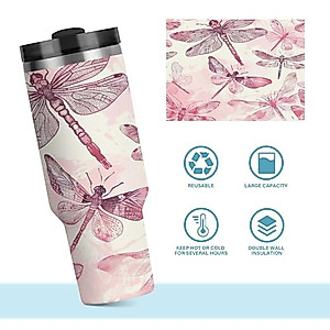 FRCSDIY Beautiful Dragonfly Insulated Tumbler with Handle and Straw Lid,40oz Leakproof Stainless Steel Cup BPA-Free Water Bottle