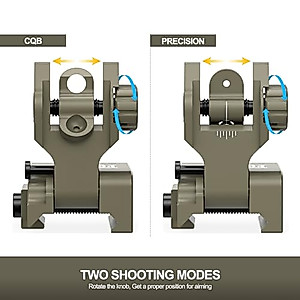 Feyachi Flip Up Rear Front and Iron Sights Best Backup fits Picatinny & Weaver Rails (Sand)