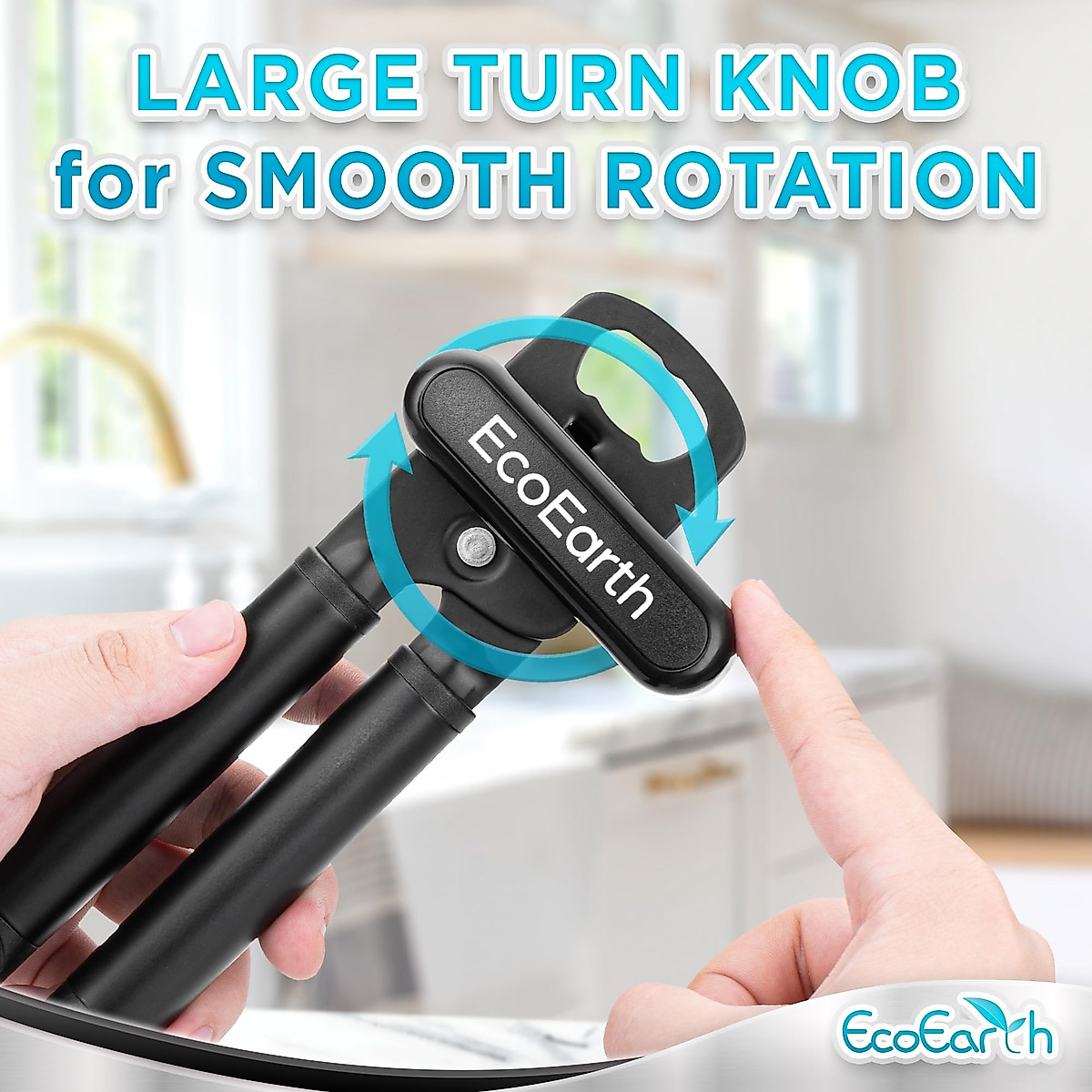 EcoEarth Can Opener (Black), Manual Easy Grip Handheld Tin Opener, Multipurpose Kitchen Tool w/Easy-Turn Knob & Convenient Hanging Holes, Lid Top Remover