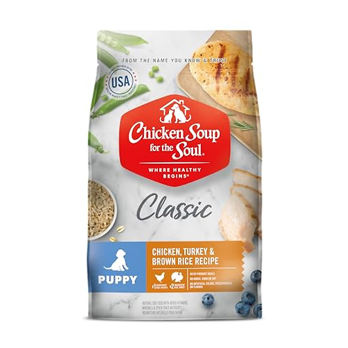 Chicken Soup for The Soul Pet Food-Puppy, Chicken, Turkey & Brown Rice Recipe, 13.5 lb.Bag Soy Free,Corn Free,Wheat Free, Dry Dog Food Made with Real Ingredients No Artificial Flavors or Preservatives
