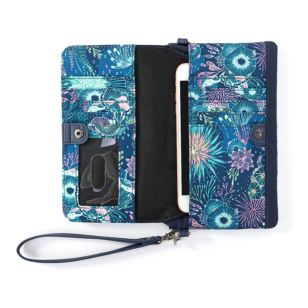 Sakroots Corin Smartphone Flap Crossbody in Eco-Twill, Royal Blue Seascape