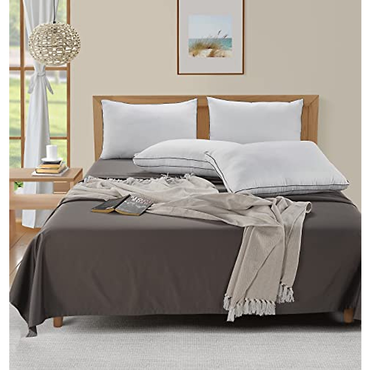 LANE LINEN Standard Pillows for Sleeping - Bed Pillows Set of 4 - Luxury Hotel Quality Down Alternative Pillows for Back and Side Sleeper, Soft and Supportive Gusseted Cool Breathable Pillow, 20x26