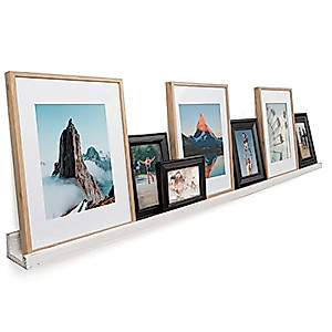 Rustic State Ted Wall Mount Extra Long Narrow Picture Ledge Photo Frame Display - 60 Inch Floating Wood Shelf for Living Room Office Kitchen Bedroom Bathroom Décor - Set of 3 - Burnt White