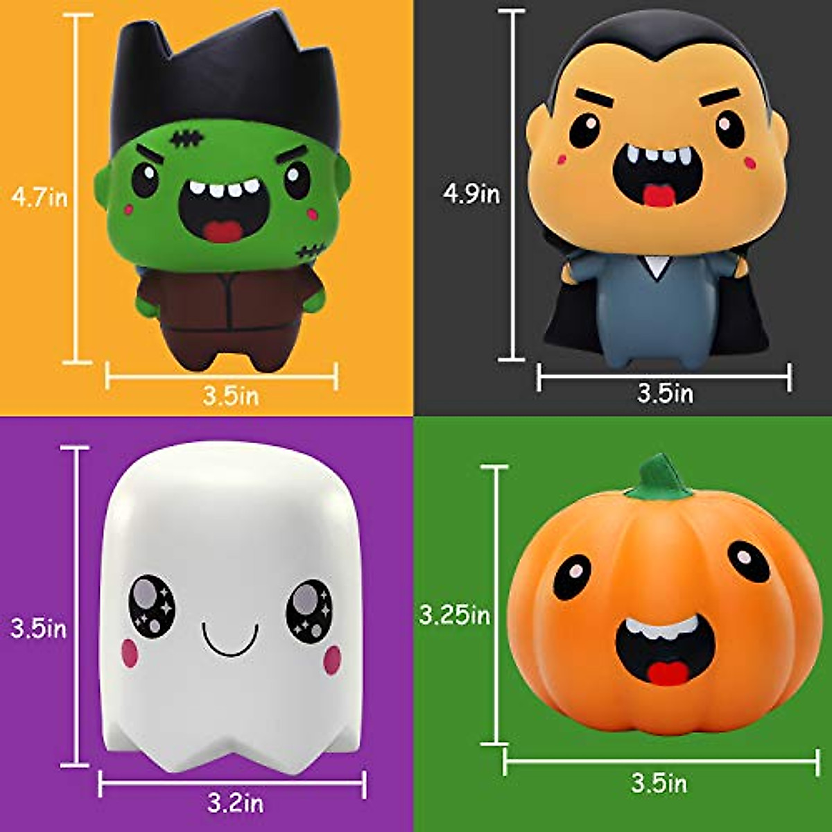 Halloween Toys, Halloween Squishy Toys for Kids, 4 Pack Squishies Toys Halloween Party Favors Set Pumpkin, Vampire, Ghost, Zombie Slow Rising Stress Relief Soft Squeeze Toys