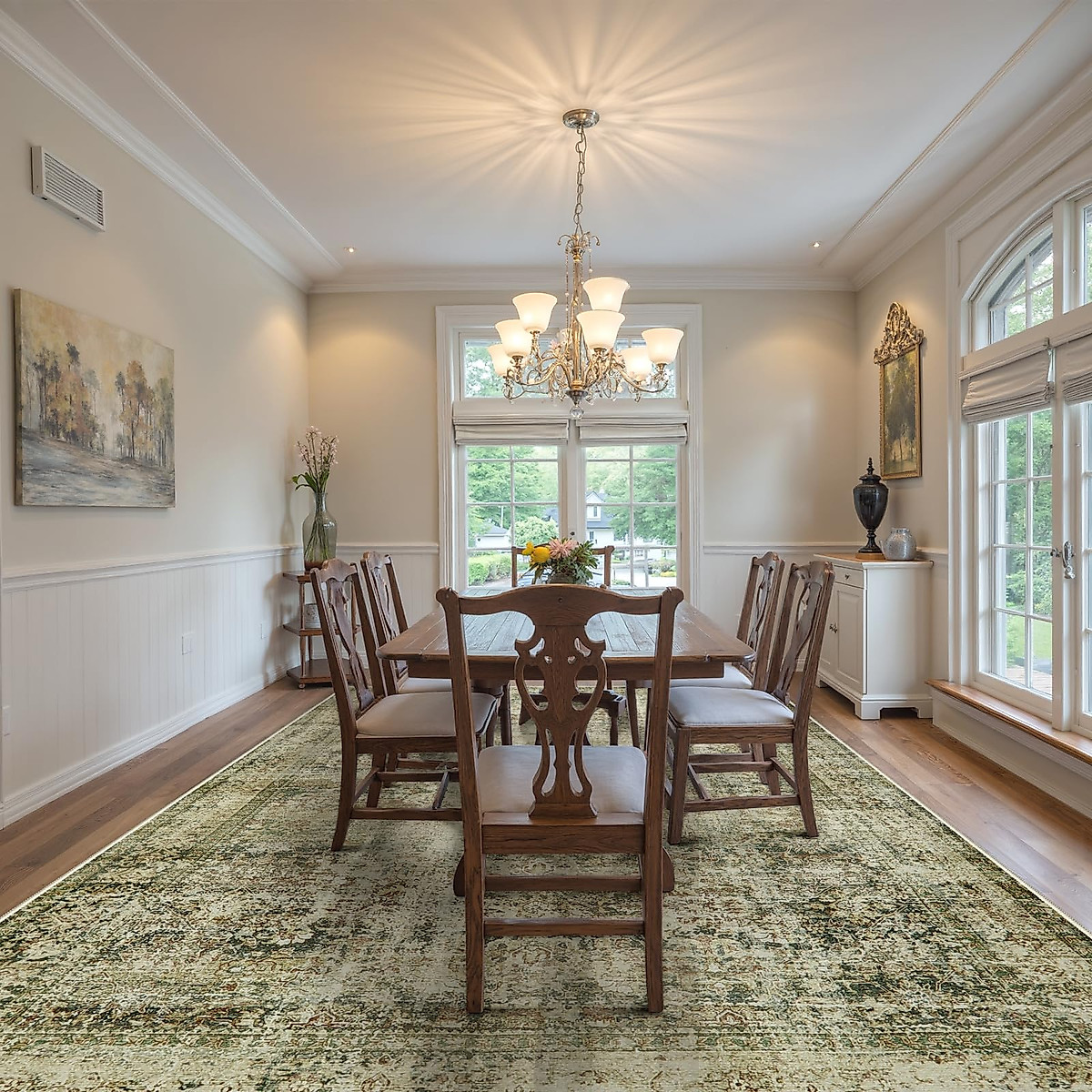 LIVEBOX 9x12 Area Rugs, Ultra-Thin Large Rugs for Living Room Non-Slip Vintage Distressed Print Rug, Retro Indoor Washable Rugs Carpet for Dining Room Bedroom Home Office