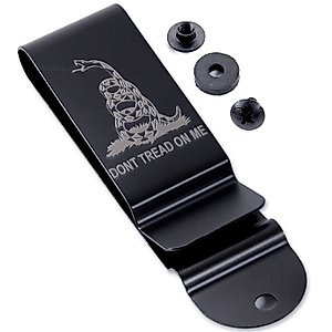 Universal Metal Belt Clip - (Black) - (w/Don't Tread On Me Engraving) - (w/Mounting Hardware) - (1 Pack) - Replacement Steel Clip for Holsters, Sheaths, Phone Cases