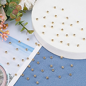 PH PandaHall 300pcs 4mm 14K Gold Plated Brass Beads Long-Lasting Round Smooth Spacer Beads Seamless Loose Ball Beads Gold Metal Beads for Summer Hawaii Stackable Necklace, Bracelet, Earring Making