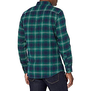 Amazon Essentials Men's Slim-Fit Long-Sleeve Plaid Flannel Shirt (Limited Edition Colors), Green Navy Plaid, Medium