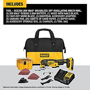 DEWALT 20V MAX XR Multi-Tool Kit, Oscillating Tool, 6-Speed, Quick Blade Change for Multi-Tool Needs, Cordless (DCS356D1)