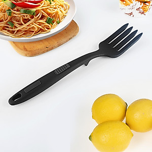 Yuanchu Silicone Flexible Fork, 11 Inch Silicone Fork Heat Resistant Cooking Fork Dishwasher Safe Kitchen Fork Nonstick Blending Fork for Cooking Utensil for Kitchen Stir Mix Mash(Black)