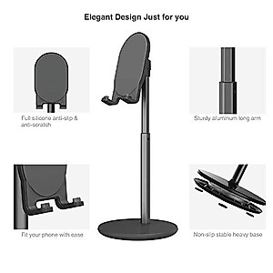 Bright Stone Cell Phone Stand, Angle Height Adjustable Tablet Stand Phone Holder for Desk (4"-10") Black