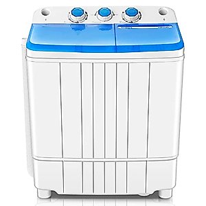 Nictemaw Washing Machine 16lbs Portalbe Washer and Dryer Combo 2-in-1 Compact Twin Tub Laundry Washer with Built-in Drain Pump 11lbs Washer and 5lbs Dryer Semi-automatic for Dorms, Apartments, RVs
