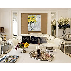 YHSKY ARTS Yellow Sun Flower in Vase Wall Arts - Hand Painted Still Life Canvas Oil Paintings - Modern Botanical Pictures for Living Room Bedroom Bathroom Decor