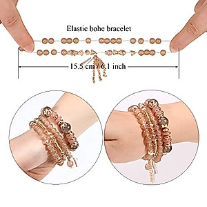 Twinfree 8 Sets Bohemian Stackable Bead Bracelets for Women Multilayered Bracelet Set Pendant Charm Stretch Bangles