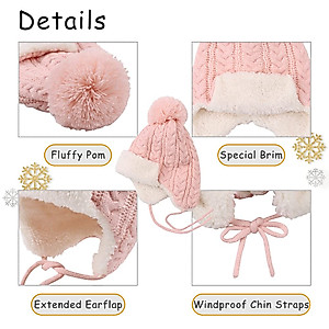 Winter Kids Beanie Hat Baby Knitted Hats Fleece Earflap Beanie Windproof Warm Toddler Beanies Boys Girls 0-5 Years (Pink, 2-5 Years)
