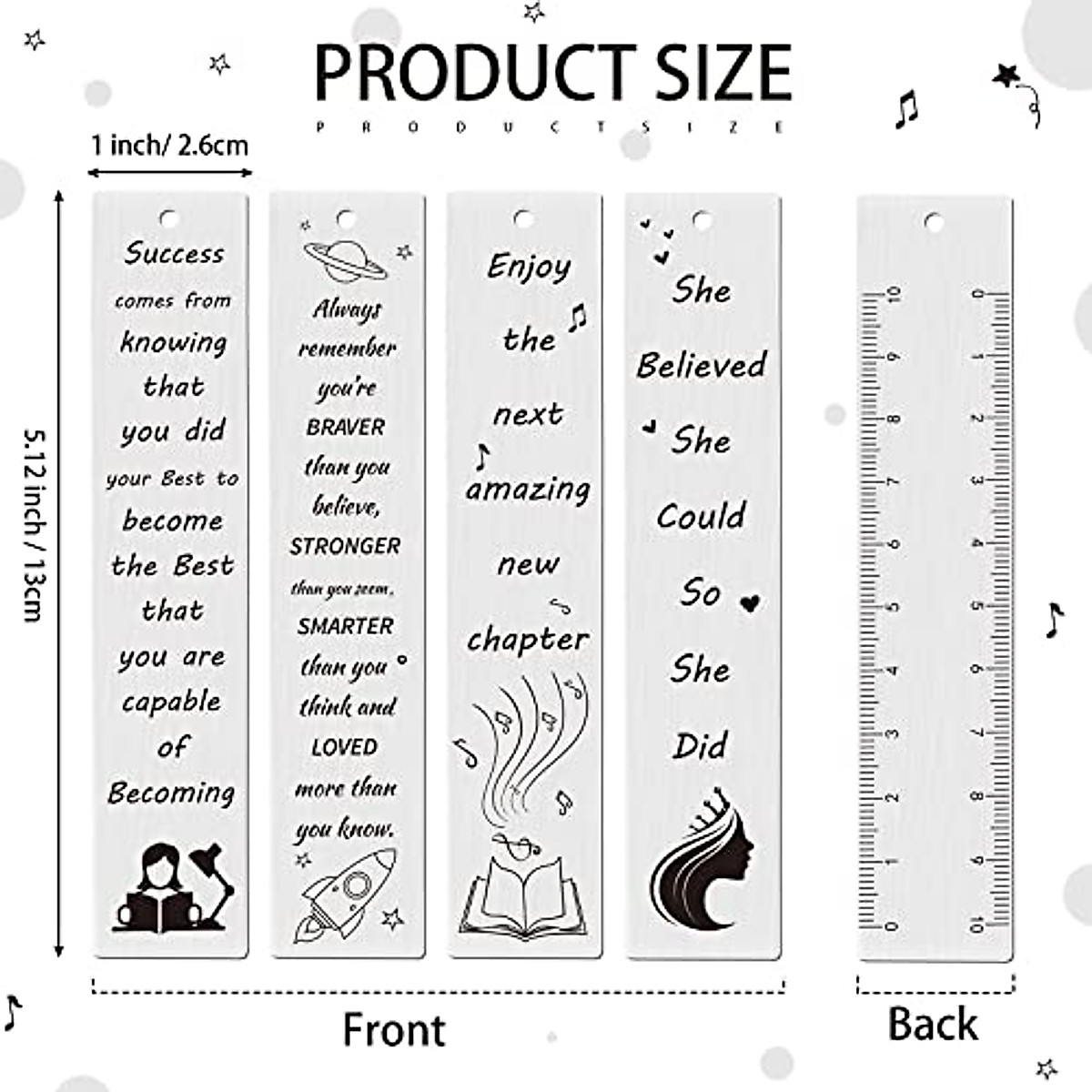 Tallew 4 Pcs Metal Bookmarks Inspirational for Book Lovers Christmas Gifts Graduation Teacher Appreciation Bookmark Thank You Page Marker Teachers Women Birthday(Sweet), Silver