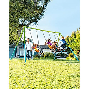 INTEX 44121E Heavy Duty Backyard Three Feature Swing Set: Includes Two Height Adjustable Swings and Glider – Plastisol-Coated Chain – Rust-Resistant Steel Frame – Anchor System – Easy Assembly