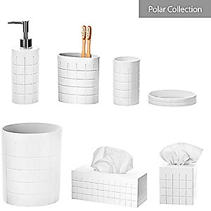 White Bathroom Accessories Set - Decorative 3-Piece Bathroom Accessory Set Includes: Soap Dispenser, Toothbrush Holder and Soap Dish - Rust-Resistant Bathroom Sets Accessories (Polar)